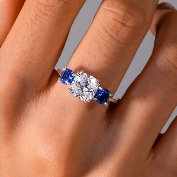 Italo | Jewelry | Italo Three Stone Cushion Cut Blue Topaz Engagement ...